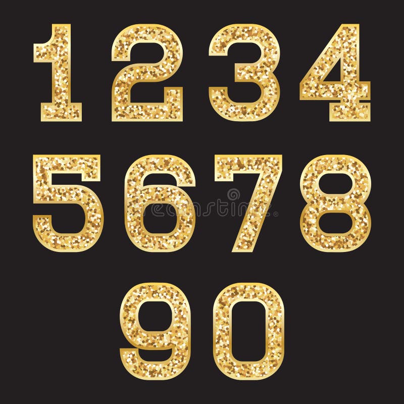 Set of Stylized Gold Texture Numbers with Metallic Sheen and Stroke ...