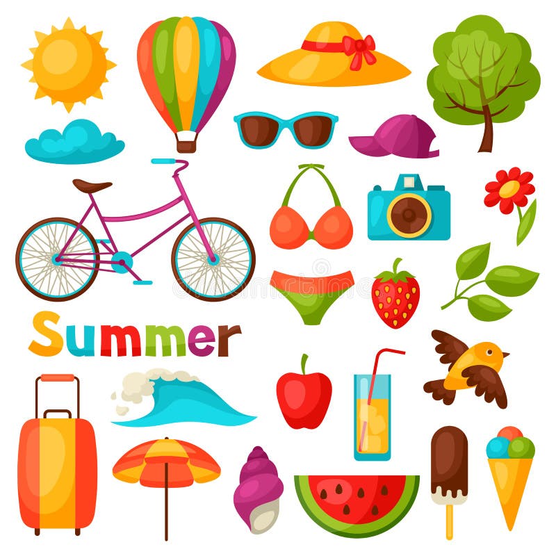Set of Stylized Summer Objects. Design for Cards, Covers, Brochures and ...