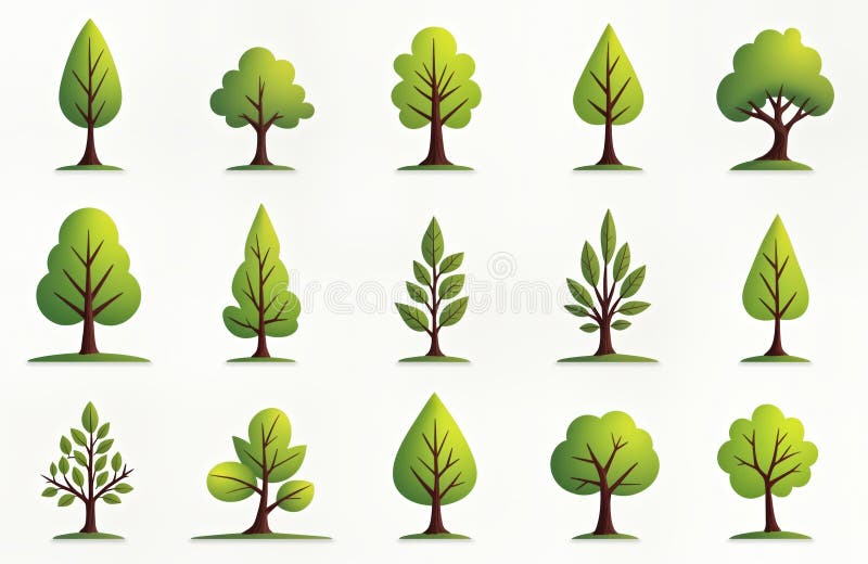 Set of Stylized Tree Icons. Different Tree Types, Shapes. Simple Design ...