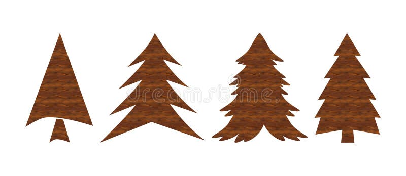 Set of Stylized Trees, Fir, Pine, Dark Wood Surface Pattern, Isolated ...