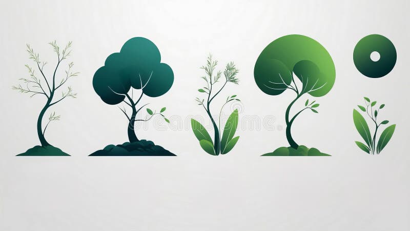 Set of Stylized Trees with Various Designs Stock Illustration ...