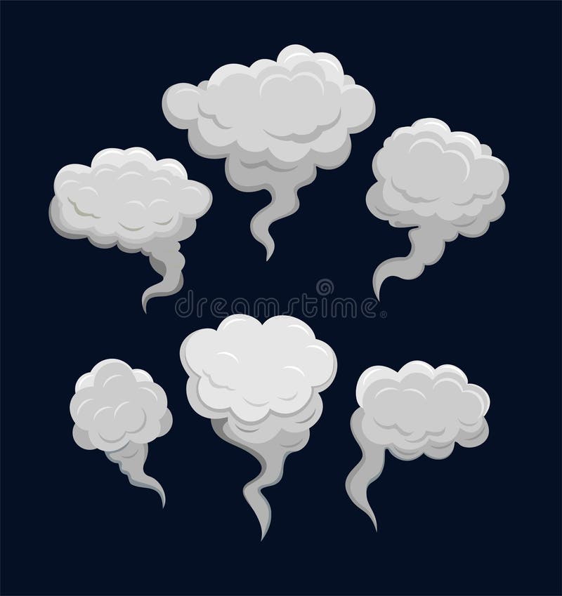 Set of Stylized White Clouds. Cartoon Smoke or Fog Vector Set. Smoke ...