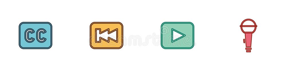 Set Subtitles, Rewind Button, Play and Microphone Icon. Vector Stock ...