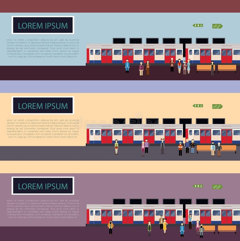 Set of Subway Train Banners Stock Vector - Illustration of mobile ...