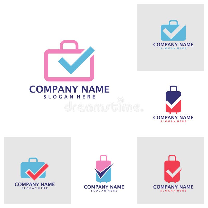 Set of Suitcase with Check Logo Design Vector. Suitcase Logo Design ...