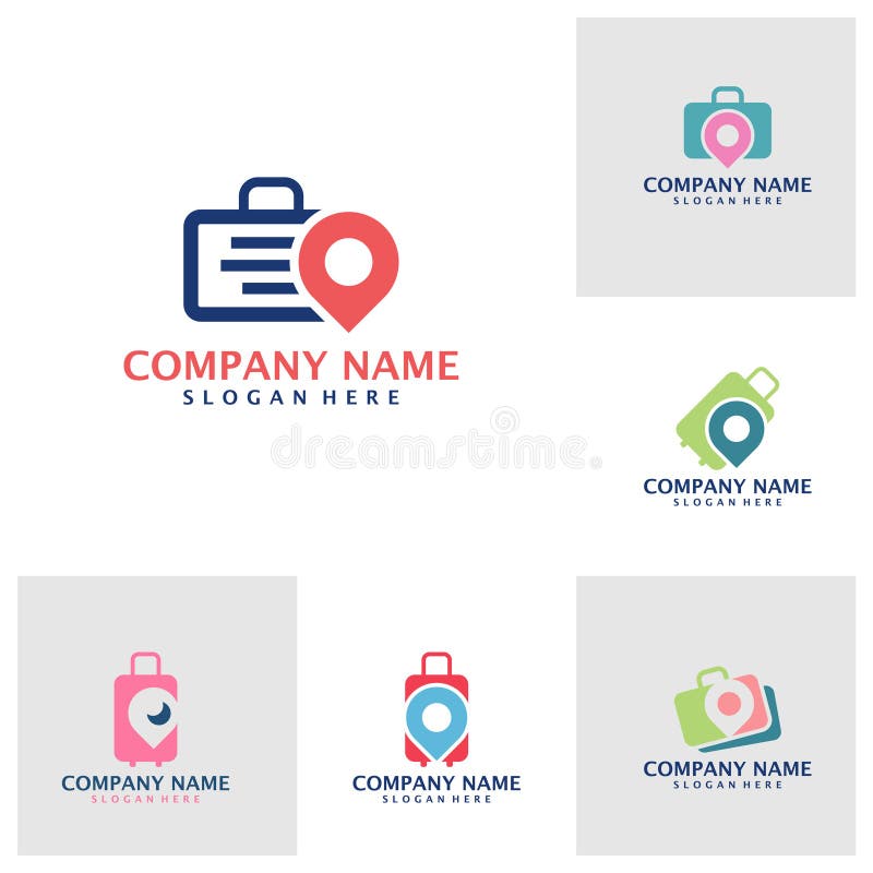 Set of Suitcase with Point Logo Design Vector. Suitcase Logo Design ...