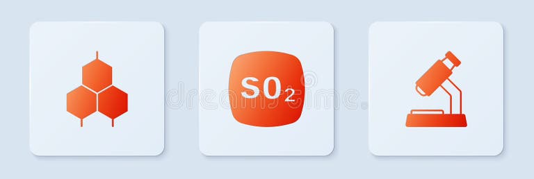 Set Sulfur Dioxide SO2, Chemical Formula and Microscope. White Square ...