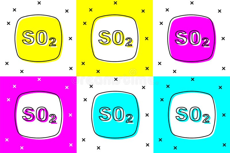 Set Sulfur Dioxide SO2 Gas Molecule Icon Isolated on Color Background ...