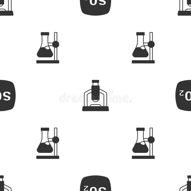 Set Sulfur Dioxide SO2, Microscope and Test Tube Flask on Stand on ...