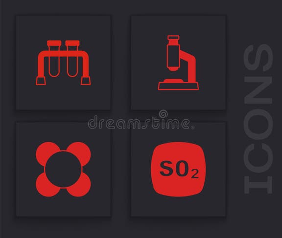 Set Sulfur Dioxide SO2, Test Tube, Microscope and Molecule Icon. Vector ...