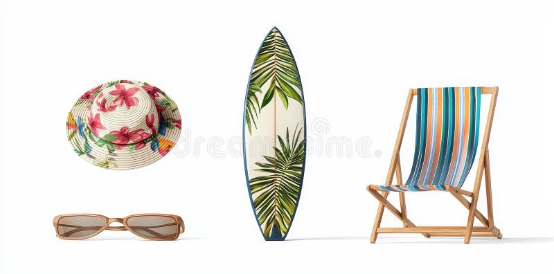 A Set of Summer Accessories Elements Isolated on a White Background ...