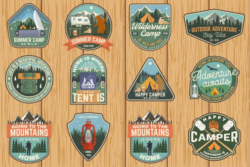 Set Of Summer Camp Badges Vector Concept For Shirt Or Logo Print