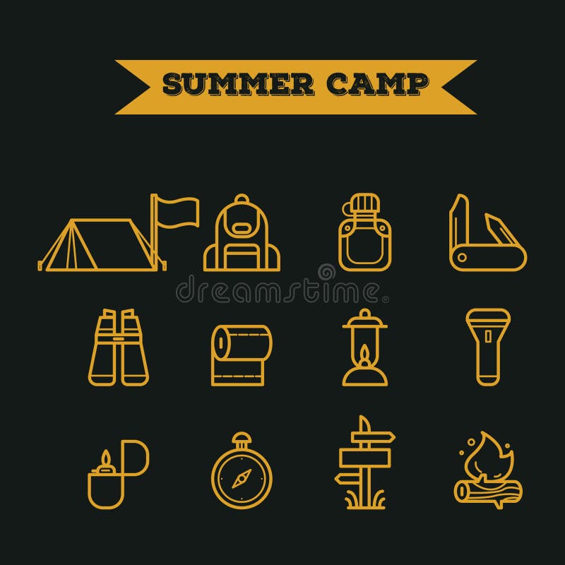 Set of Summer Camp Icons. Vector Illustration Decorative Design Stock ...