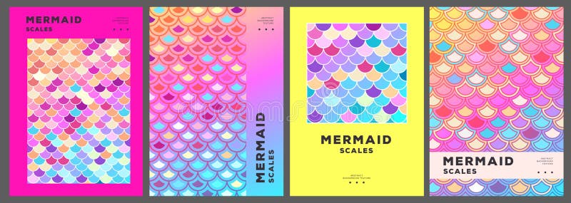 Set of Summer Disco Posters or Covers with Holographic Mermaid Scale ...