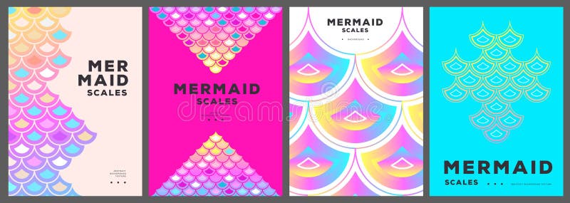 Set of Summer Disco Posters or Covers with Holographic Mermaid Scale ...