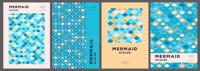 Set of Summer Disco Posters or Covers with Mermaid Scale Abstract ...