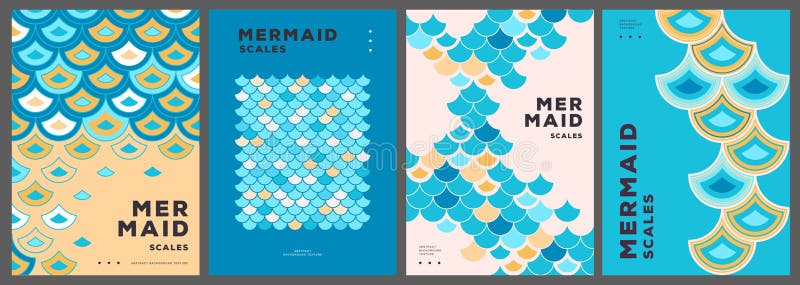 Set of Summer Disco Posters or Covers with Mermaid Scale Abstract ...