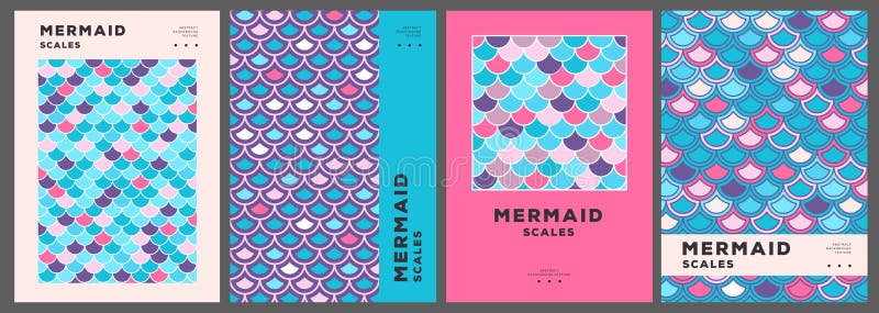 Set of Summer Disco Posters or Covers with Mermaid Scale Abstract ...
