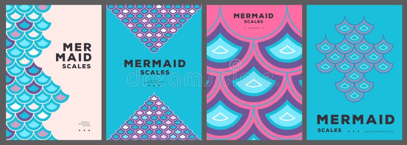 Set of Summer Disco Posters or Covers with Mermaid Scale Abstract ...