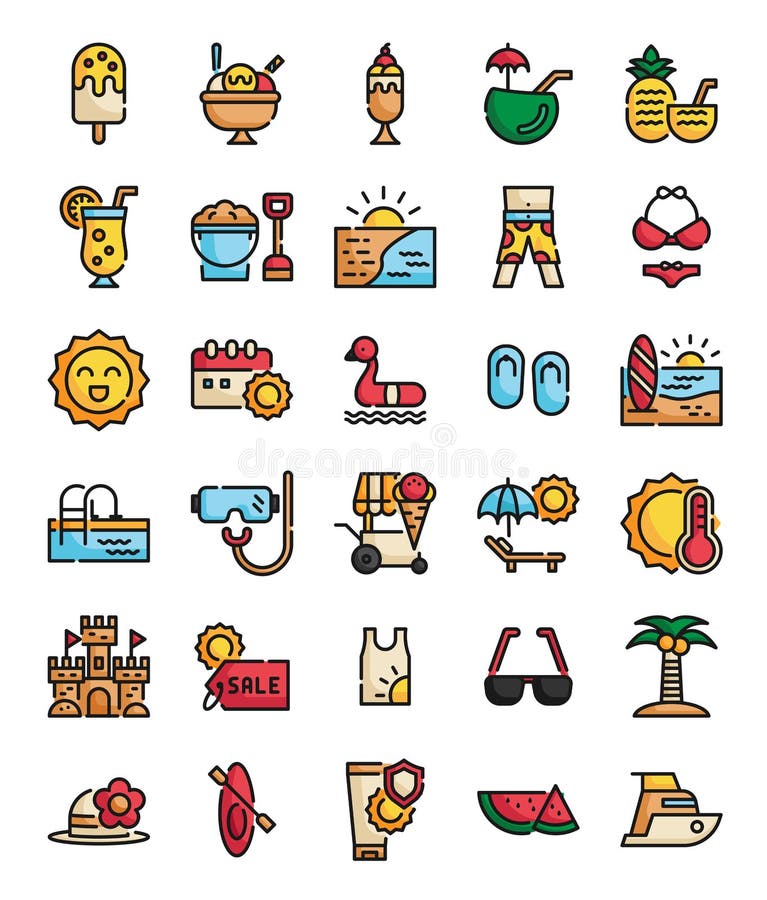 Set of Summer Filled Outline Icons Stock Vector - Illustration of color ...