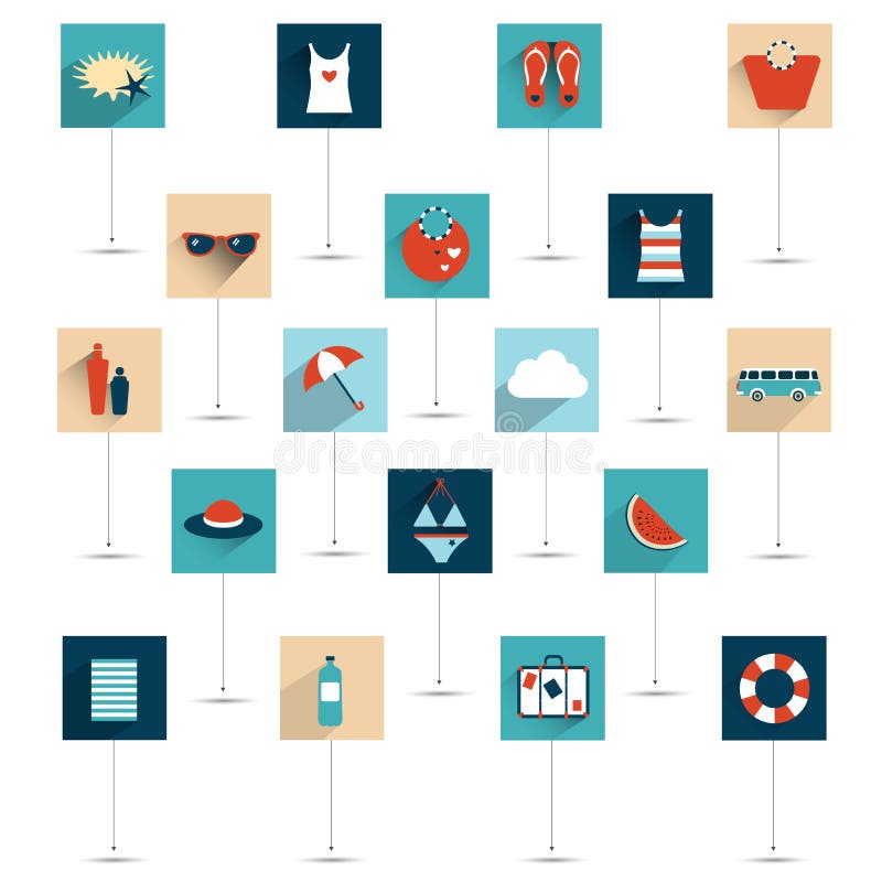 Set of summer flat icon. stock vector. Illustration of ocean - 47152264