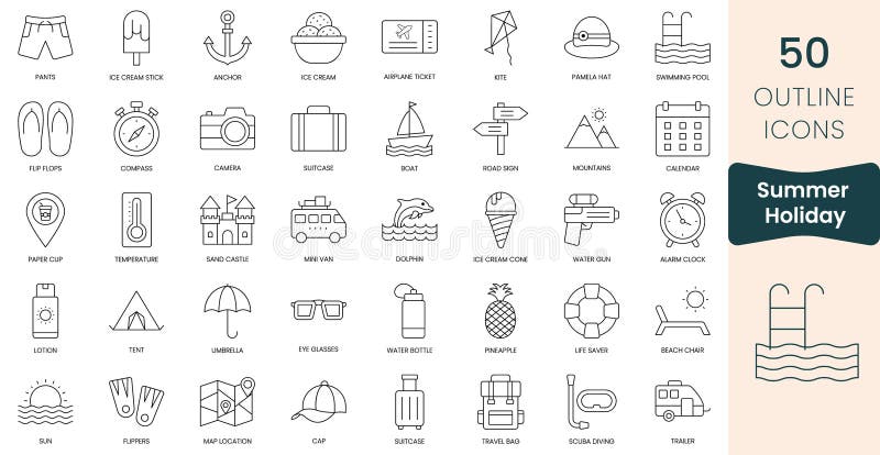 Set of Summer Holiday Icons. Thin Outline Icons Pack Stock Vector ...