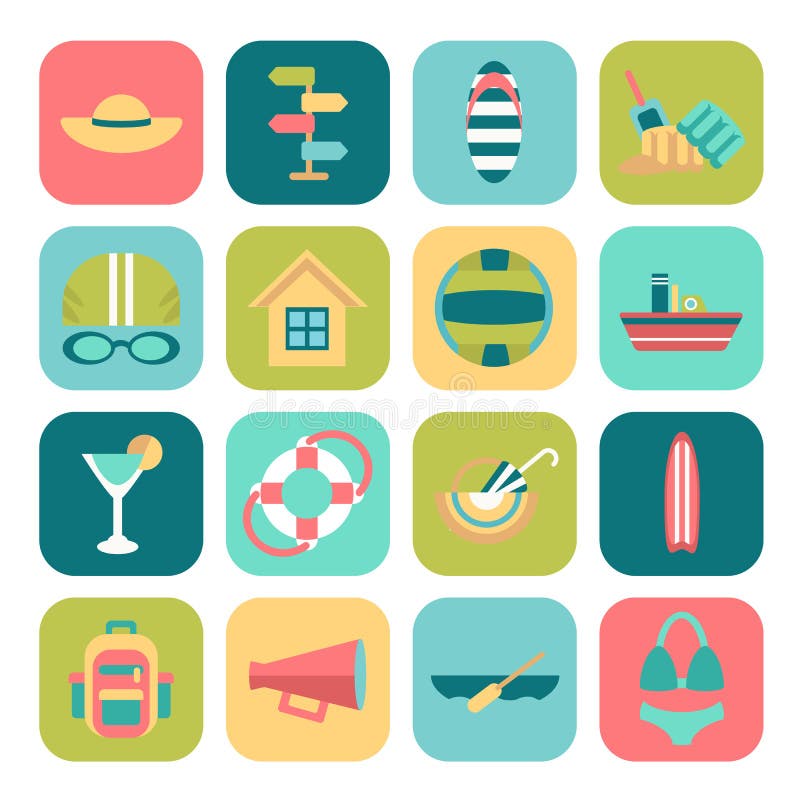 Set of summer icons stock vector. Illustration of boat - 52566106