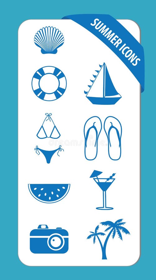 Blue summertime icons. stock illustration. Illustration of designing ...