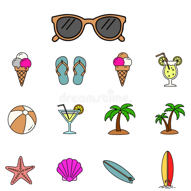 Set of Summer Icons in Vector Stock Vector - Illustration of design ...