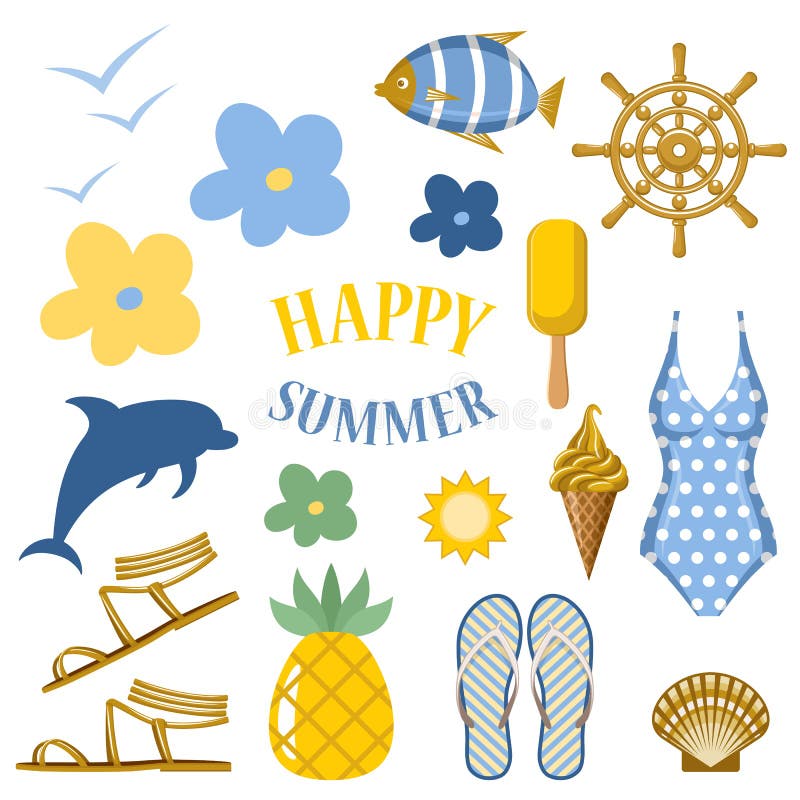 Set of summer items icons stock vector. Illustration of summer - 180555035