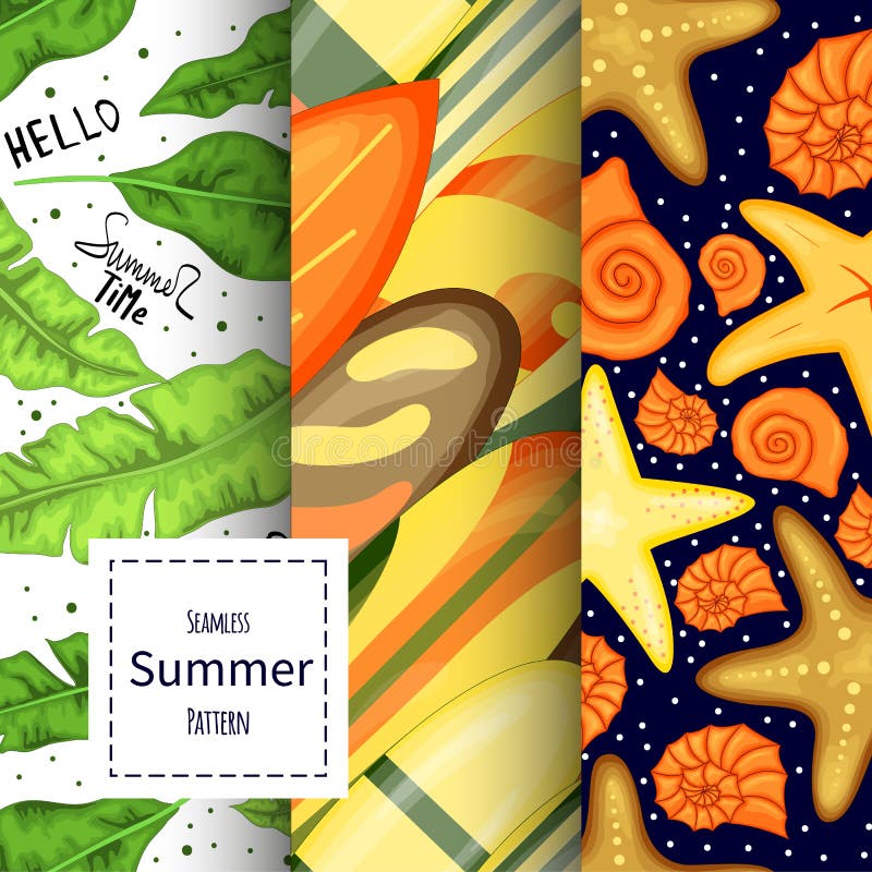Set of Summer Patterns. Cartoon Style Stock Illustration - Illustration ...