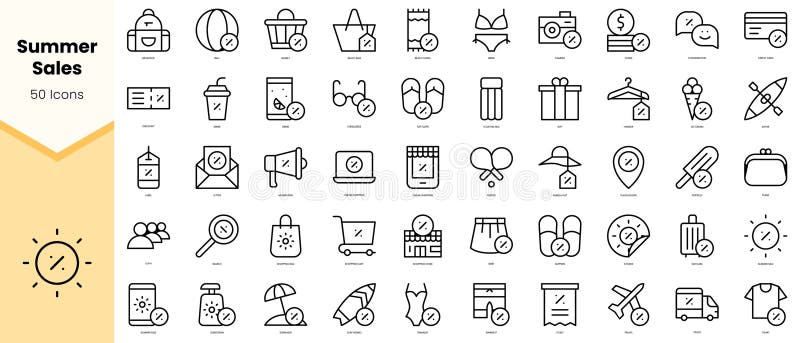 Set of Summer Sales Icons. Simple Line Art Style Icons Pack Stock ...