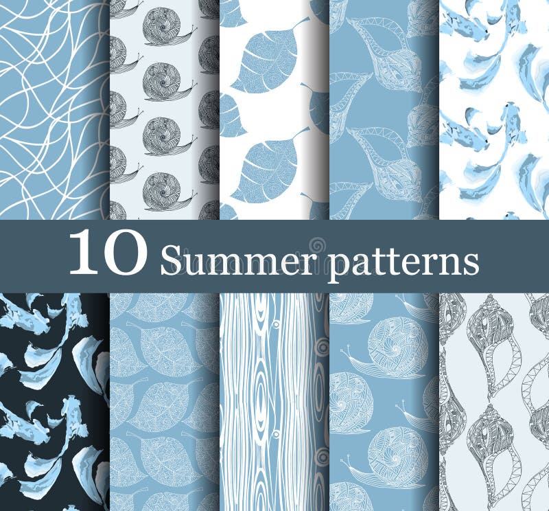 Set of 10 Summer Seamless Patterns Stock Vector - Illustration of ...