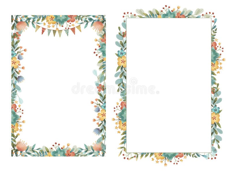 Set of Summer, Spring, Easter, Birthday or Wedding Rectangle Frame with ...