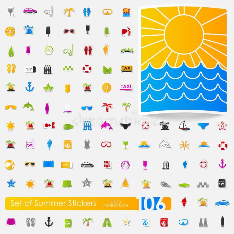 Set of summer stickers stock vector. Illustration of sign - 60158259