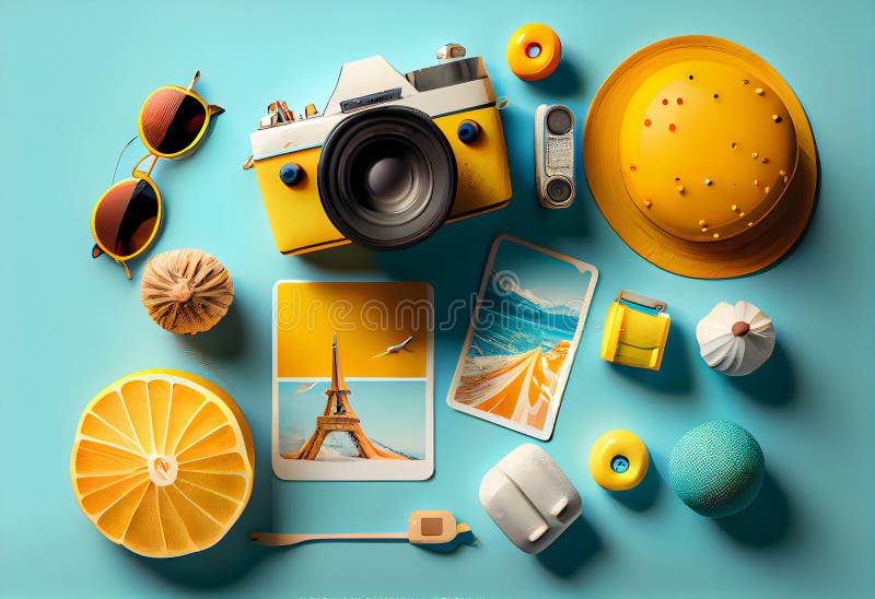 Set for Summer Vacation, Camera with Photos, Generative AI 1 Stock ...