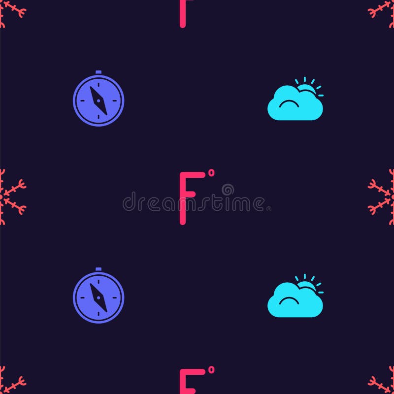 Set Sun and Cloud, Compass, Fahrenheit and Snowflake on Seamless ...