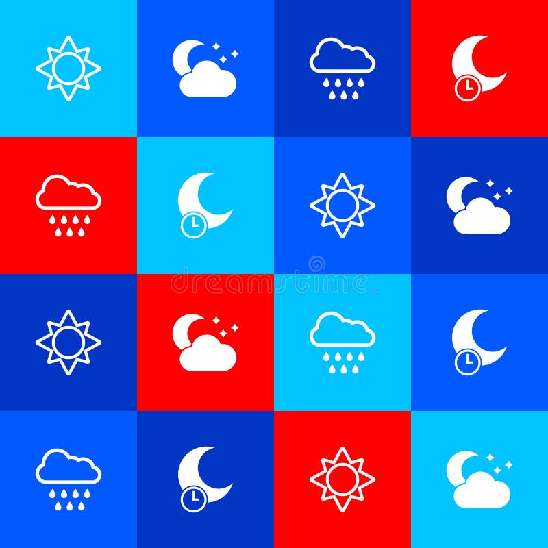 Set Sun, Cloud with Moon and Stars, Rain and Sleeping Icon. Vector ...