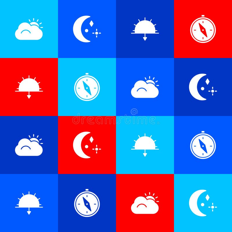 Set Sun and Cloud, Moon Stars, Sunset and Compass Icon. Vector Stock ...