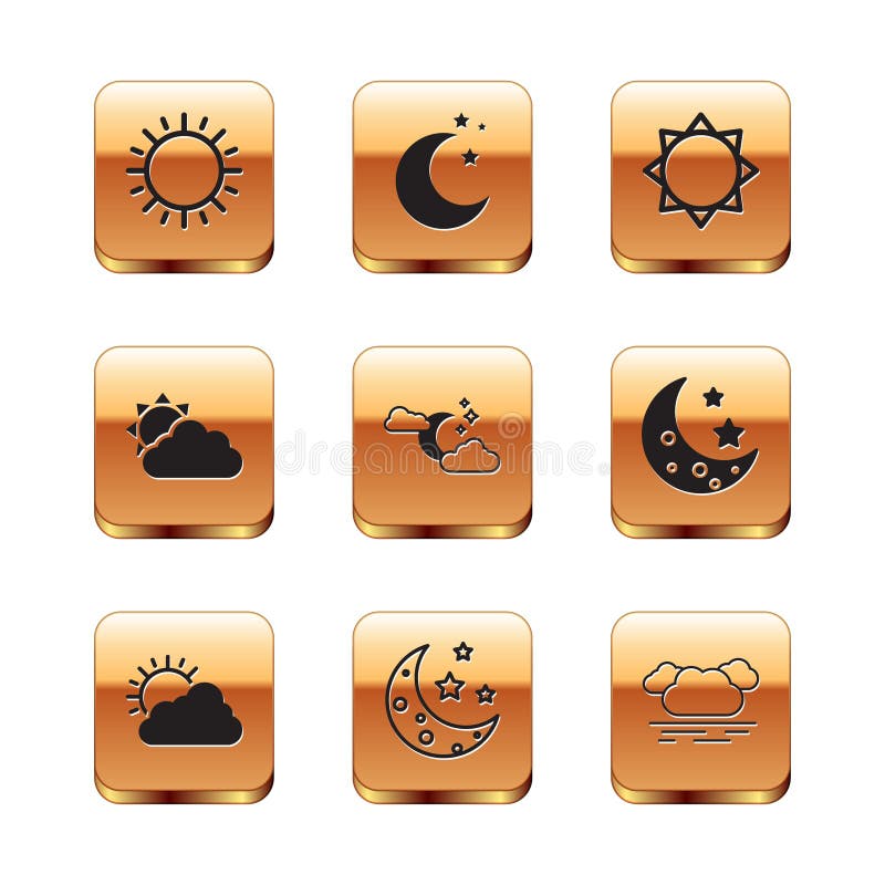 Set Sun, and Cloud Weather, Moon Stars, Cloud with Moon, and Icon ...
