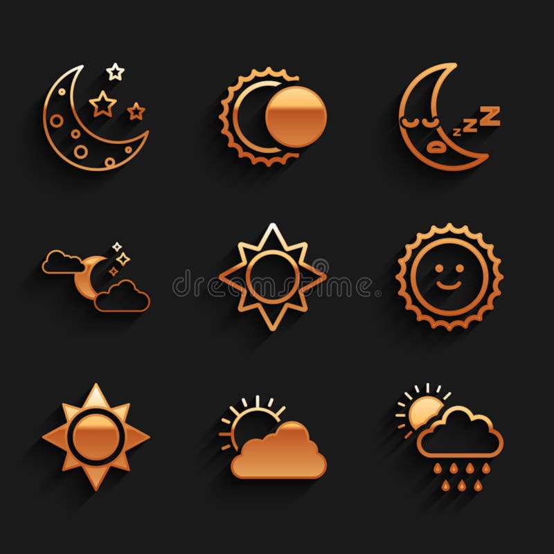 Set Sun, and Cloud Weather, Cloud with Rain Sun, Moon Stars, Moon Icon ...