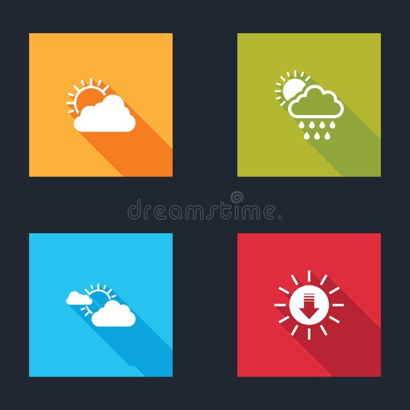 Set Sun and Cloud Weather, Cloud with Rain Sun, and Sunset Icon. Vector ...