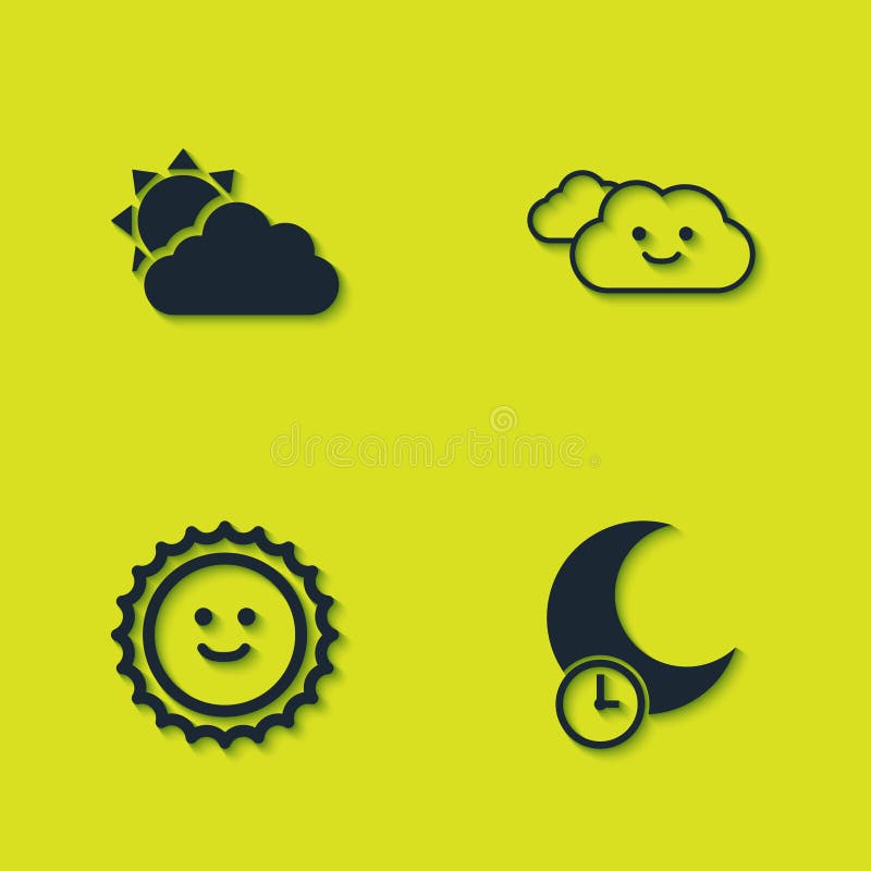 Set Sun and Cloud Weather, Sleeping Moon, and Cloud Icon. Vector Stock ...