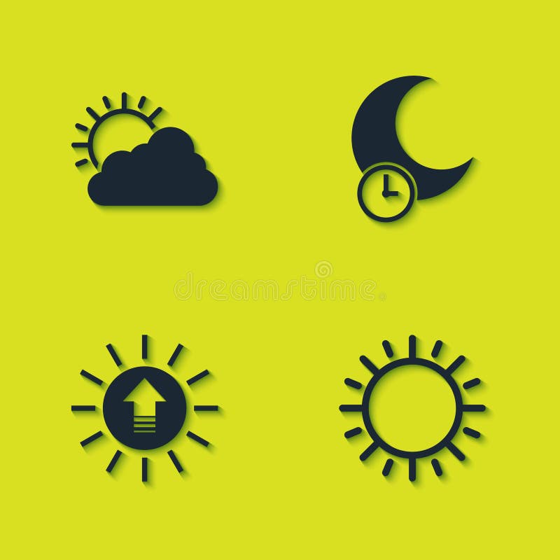 Set Sun and Cloud Weather, , Sunset and Sleeping Moon Icon. Vector ...