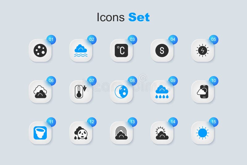Set Sun and Cloud Weather, Thermometer, Fog, Tornado, Weather Forecast ...