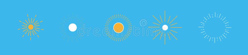 Set of Sun Drawings on Blue Sky Background. Vector Illustration Stock ...
