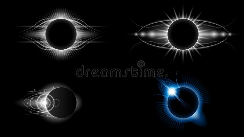 Set Sun Eclipse Collection Color Orange Fire Dark Background Vector ...