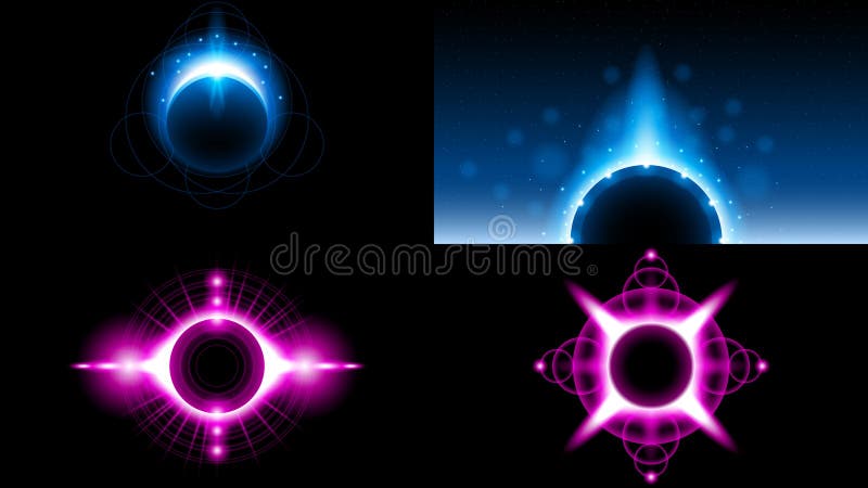 Set Sun Eclipse Collection Color Orange Fire Dark Background Vector ...