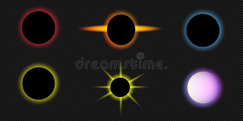 Set Sun Eclipse Solar Collection Color Fire Dark Background Vector ...