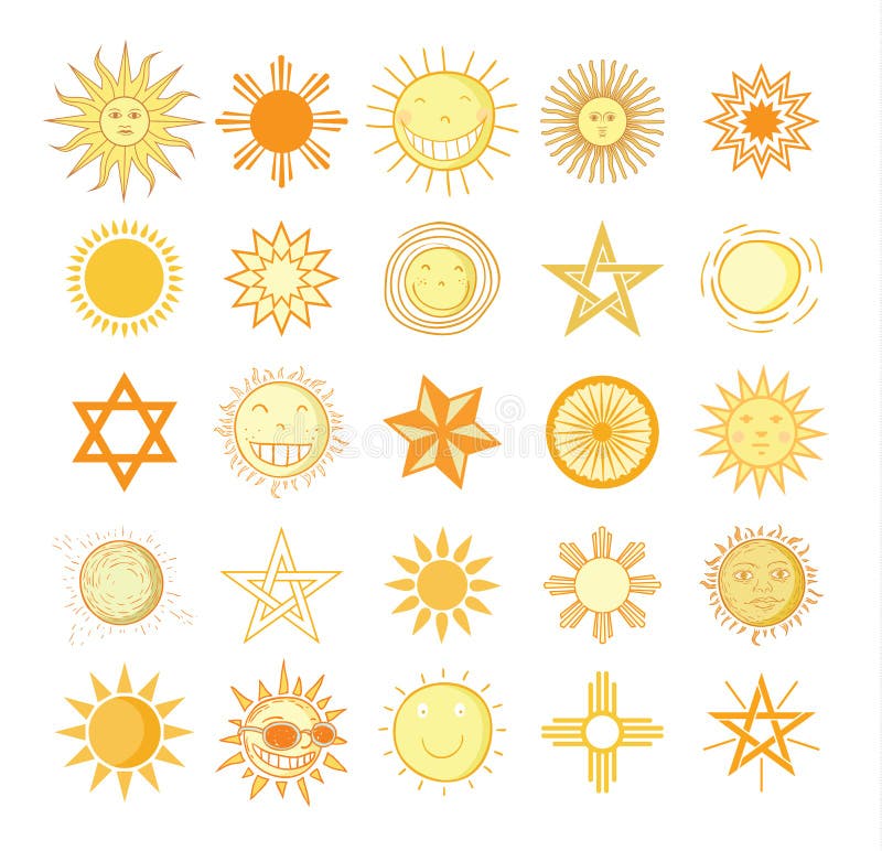 Set of Sun Icons on White Background. Vector Illustration. Stock Vector ...
